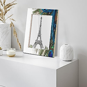 Peacock Feather 8x10 Picture Frame, Boho Wooden Photo Frame for Wall Mounting or Tabletop Living Room Bedroom Home Decor