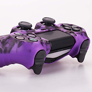 YoRHa Water Transfer Printing Skull Silicone Cover Skin Case for Sony PS4/slim/Pro Dualshock 4 Controller x 1(Purple) with Pro Thumb Grips x 8