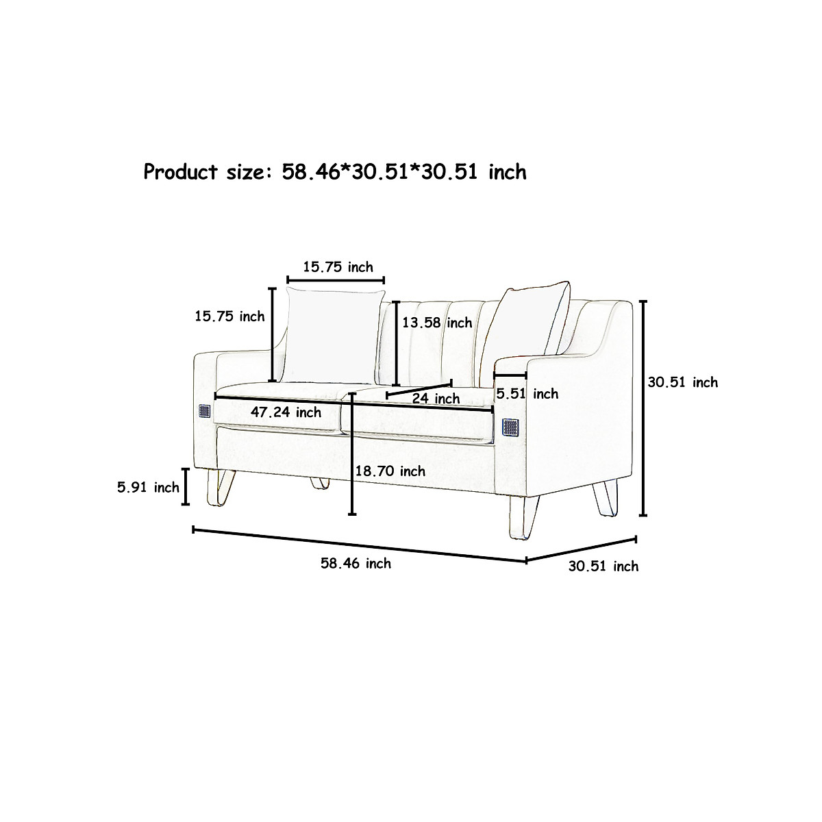 HenleneCoco 2 PCS Black Velvet Sofa Sets with 5 Pillows for Living Room Furniture, Modern Mid Century Tufted Classic Couches Set (1 PC Loveseat & 1 PC 3 Seater Couch)