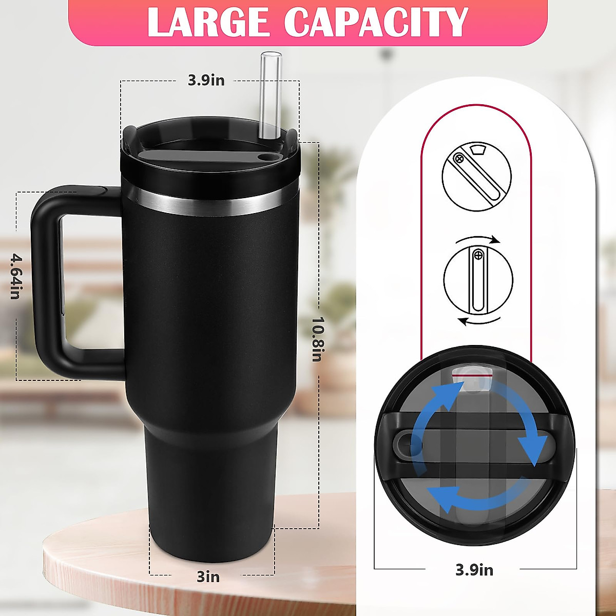 BELYQLY New Version 40oz Stainless Steel Vacuum Insulated Tumbler with Lid and Straw for Water, Smoothie and More, Iced Tea or Coffee (Black)