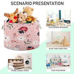 SDMKA Lady Bugs on Pink Laundry Basket Extra Large Storage Basket 20" x 14" Blanket Basket Toy Basket Decorative Cotton Rope Handle Laundry Hamper