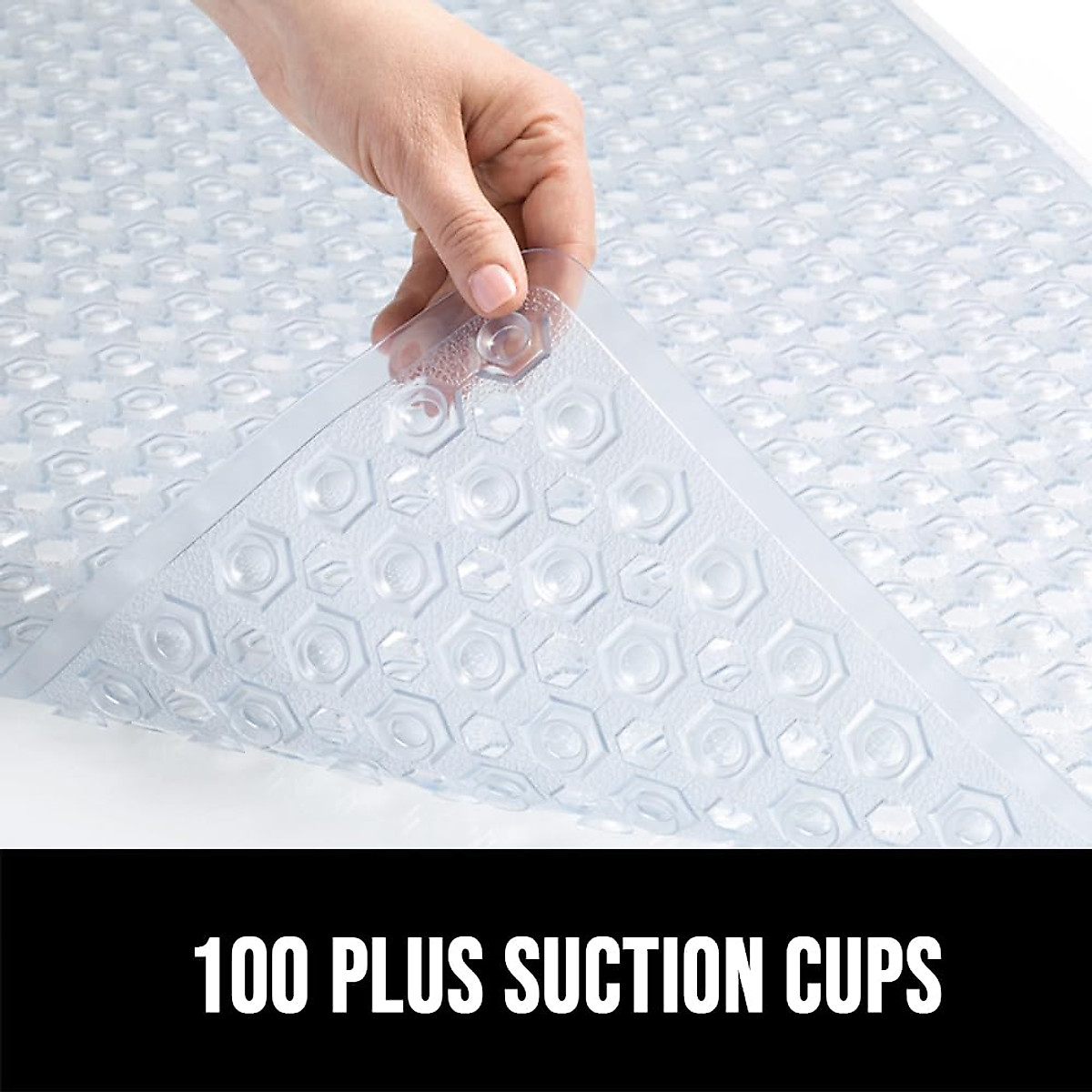 Gorilla Grip Patented Shower Stall Mat, 21x21, Machine Washable, Square Bathroom Bath Tub Mats for Stand up Showers and Small Bathtubs, Drain Holes Keep Floor Clean, Suction Cups, Soft on Feet, Clear