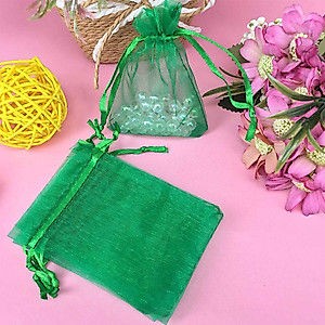Stratalife Organza Bags 5x7 Small Bags Green Drawstring Bags Mesh Jewelry Bags Party Favor Bags Pouches Baby Shower Wedding Bags Chocolate Candy Bags(50PCS Green)