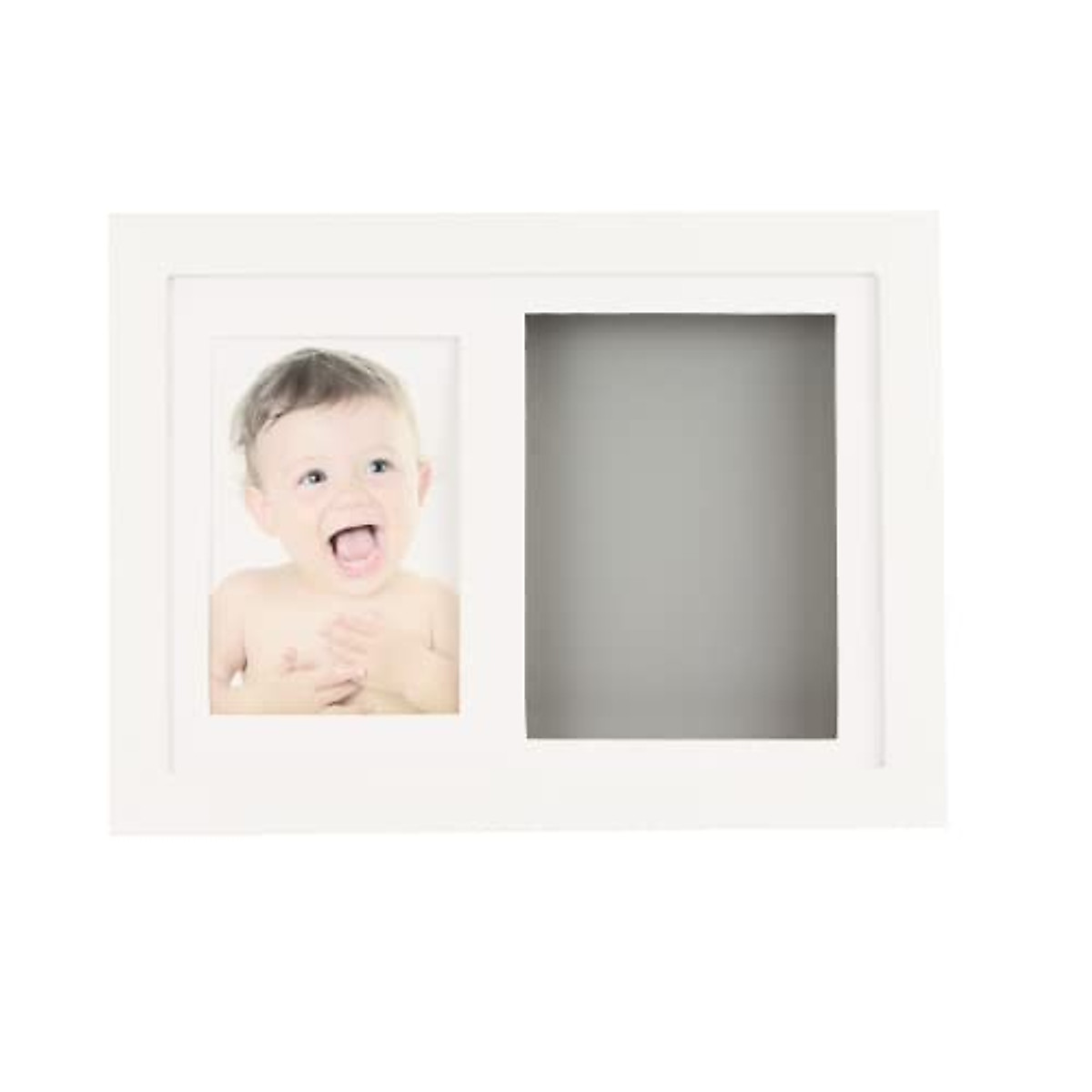 PLUSHIBLE Baby Handprint Footprint Keepsake Kit, New Mom, Grandma, For Mom, Baby Hand and Footprint Kit, Personalized, Baby Registry, Picture Frame, 3D Casting Kit, White Frame, Gold Prints