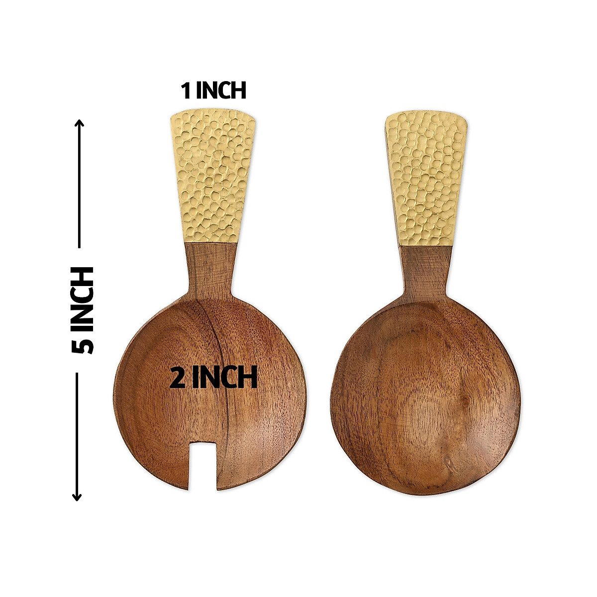 Folkulture Salad Hands or Salad Servers, Set of 2 Salad Claws for cooking, Kitchen Utensils or Serving Spoons, Wooden Salad Tongs 8 X 4 Inch Spoon and Fork Set (Acacia Wood with Hammered Brass)