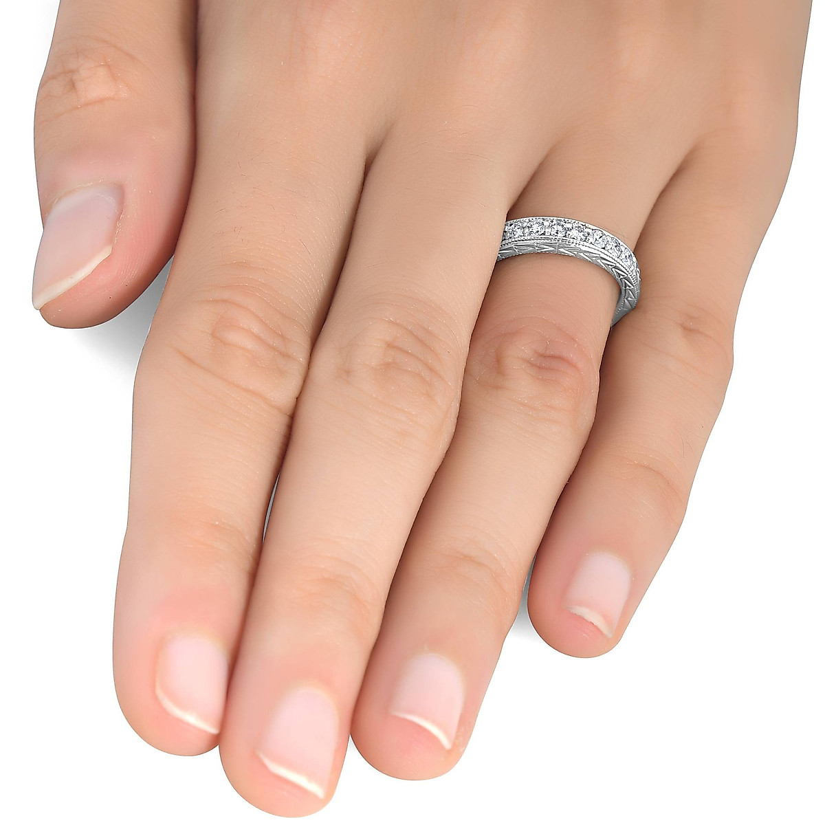 P3 POMPEII3 1/4ct Diamond Wedding Ring Hand Engraved Vintage - Size 4.5