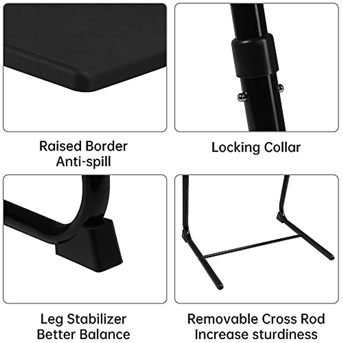 TV Tray Table, Allpop Adjustable TV Dinner Tray for Eating, Folding Laptop Table with 6 Heights & 3 Tilt Angles, Cup Holder for Bed & Sofa, Black