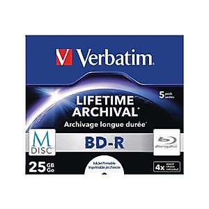 Verbatim 43823 25GB 4X M-Disc BD-R - 5 Pack Jewel Case