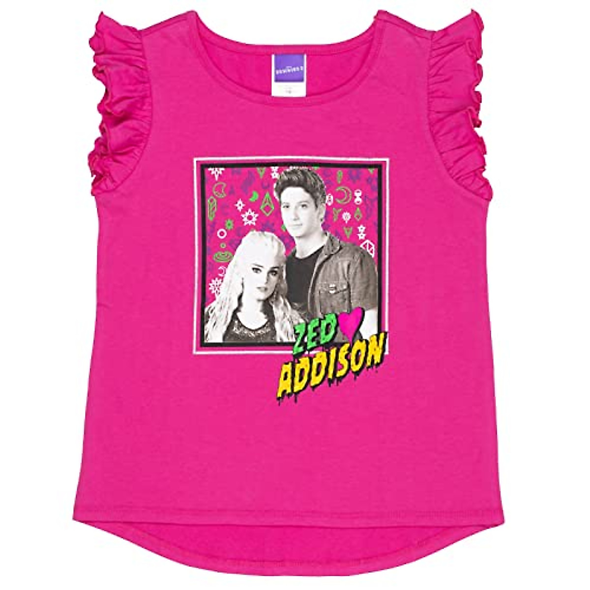 Disney Zombies Zed Addison Little Girls 2 Pack Graphic T-Shirts Gray/Pink 7-8