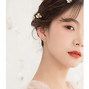 Reffeer Solid 925 Sterling Silver Leaf Crawler Stud Earrings for Women Teen Girls Crystal Leaf Stud Earrings (A-Silver)