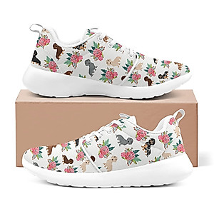 Cute Dachshunds Dog Floral Shoes for Women Walking Running Shoes Comfortable Tennis Sports Sneaker Gifts