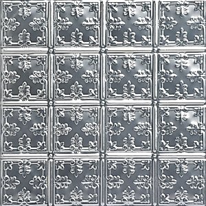 Shanko SK210-laq-24x24-N-6 Florentine Stamped Metal Nail-up Tin Ceiling Tile (24 sq. ft), Silver, Pack of 6