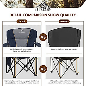 LET'S CAMP Folding Camping Chair Oversized Heavy Duty Padded Outdoor Chair with Cup Holder Storage and Cooler Bag, 450 LBS Weight Capacity, Thicken 600D Oxford