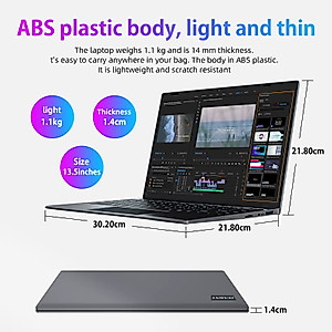 Windows 10 Laptop, 13.5" 3K (3000 x 2000) 3:2 IPS Display Celeron N4020 Quad Core, 6GB RAM 128GB SSD, Mini & Light Notebook PC, Backlit Keyboard, Webcam, Type C, Finger Print, Office