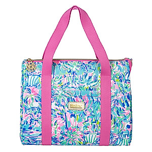 Lilly Pulitzer Cute Lunch Bag for Women, Large Capacity Insulated Tote Bag, Blue Mini Cooler with Storage Pocket and Shoulder Straps, Cabana Cocktail
