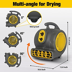 VENTISOL Portable Air Mover, 950 CFM High Velocity Floor Dryer with Timer, 3-Speed Carpet Dryer for Drying, Blower Fan for Water Damage Restoration, Janitorial, Plumbing, Home,Commercial Use (Grey)