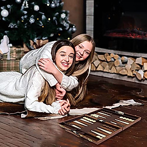 Sun Flair Backgammon Set - 15 Inch Backgammon Sets for Adults, Folding Classic Board Game with Premium Leather Case, Best Strategy and Tip Guide Enclosed (Brown, Medium)