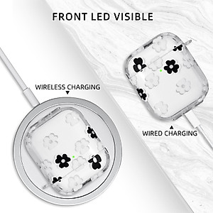 AIIEKZ Compatible with AirPods Case Cover, Soft TPU Case with Cute Flower Pattern for AirPods 2&1 Generation Case with Pendant Keychain and Carabiner for Girls Women (Black)