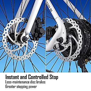 MICLON Macmission 100 Electric Bike for Adults, Electric Bike 27.5", 4A Fast Charge, 36V/13Ah Removable Battery, Up to 44 Miles Range, Shimano 7-Speed Commuter Mountain Bike E-Bike White