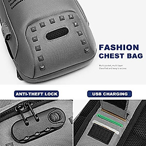 OZUKO Men Women Sling Backpack Anti Theft Crossbody Shoulder Chest Bag with USB Charging Port