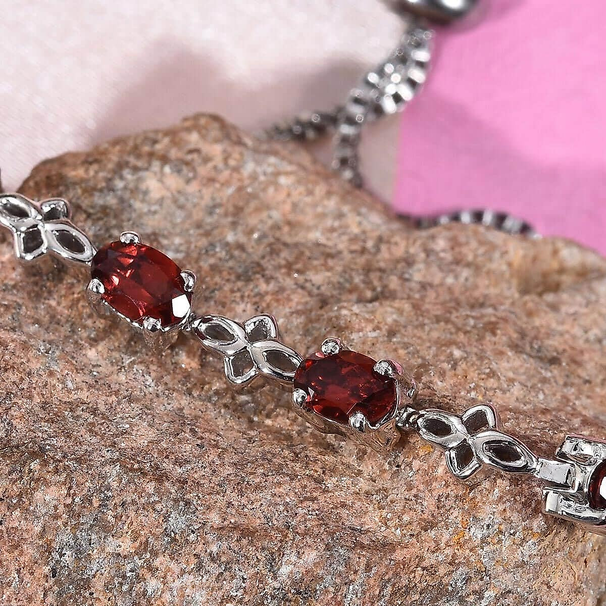 Shop LC Red Garnet Bolo Bracelet for Women Stainless Steel Platinum Plated Adjustable Birthday Gifts for Women