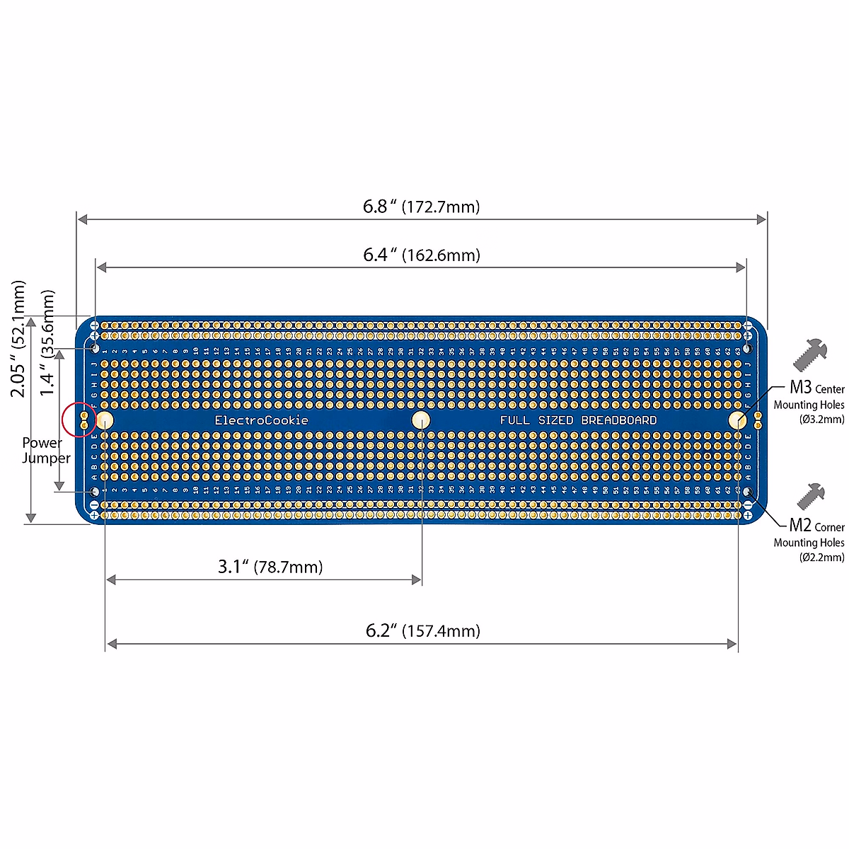 ElectroCookie Solderable Breadboard Large PCB Board for Electronics Projects Compatible for DIY Arduino Soldering Projects, Gold-Plated (3 Pack, Blue)