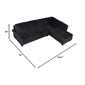 OMNIOF Modern Velvety Upholstered Sofa Couch with Scrolled Arm for Surviving Room Space, Reversible Sectioned Sofa (Color : Preto)