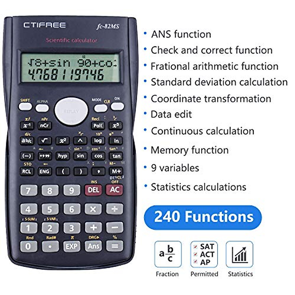 Splaks 2-Line Engineering Scientific Calculator LED Display Function Calculator Suitable for School Business (2pack)