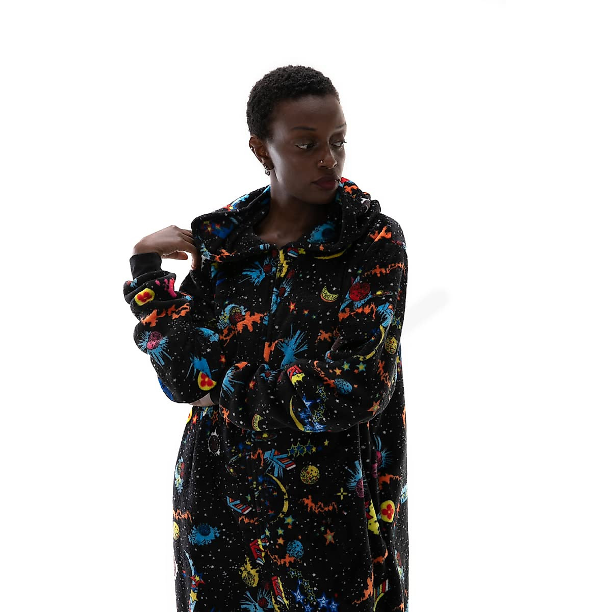 COSUSKET Snug Fit Flannel Onesie Pajamas for Women Tie Dye Costume