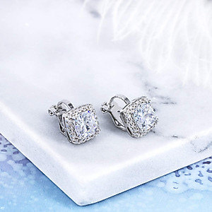 YOQUCOL 7MM Clip On Stud Earrings Square Cubic Zirconia Crystal Not Pierced Studs Earrings For Women