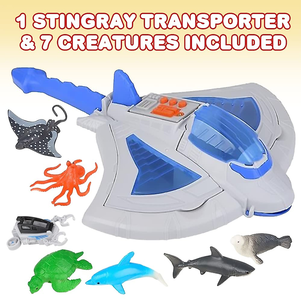ArtCreativity Sting Ray Transporter Set, Includes 1 Stingray Toy with Sounds and 7 Sea Creatures, Interactive Ocean Toys for Kids, Sea Animal Toys for Kids and Underwater Party Supplies