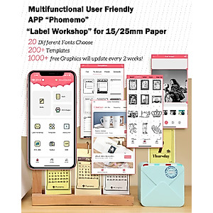 Phomemo 300dpi Mini Note Printer- Bluetooth Portable Thermal Pocket Printer for Home/Office/School, for Planer, Teacher, DIY, Students, with Total 6 Rolls Paper, Cyan