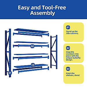 79"W Garage Shelving Heavy Duty - 4400Lbs Garage Storage 4-Tier, Adjustable Metal Shelving Units And Storage,Industrial Shelving Utility Shelf For Commercial Shop Tool Gym 79"H X 79"W X 20"D