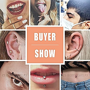 ZS 8PCS 16G Stainless Steel Cubic Zirconia Curved Barbell Eyebrow Ring Daith Earring Rook Piercing (Round, Barbell length:5/16"(8mm))