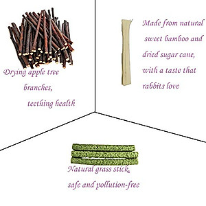 PD Bunny Chew Toys for Teeth, Double Head Suspension, Natural Apple Wood Sticks with Timothy Grass Balls, Improve Dental Health for Rabbits Chinchilla Hamsters Guinea Pigs Gerbils Squirrels (5 pcs)