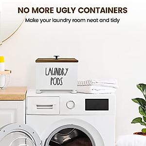 Rustic Wood Laundry Pods Holder Container with Lid for Laundry Room Decor and Accessories, Laundry Detergent Pod Holder Storage Dispenser, Space Saving Laundry Room Organization and Storage