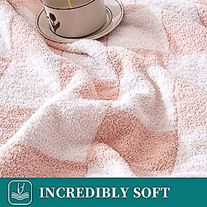 SeaRoomy Throw Blanket Checkerboard Lightweight Blanket Ultra Soft Cozy Plaid Fuzzy Blankets Reversible Checkered Blanket for Couch Bed Decor Gift Idea(Light Pink, 51×63in)