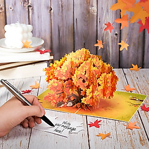 POPWOW Maple Tree Pop Up Card, Leaf, Leaves, Envelopes, Elegant 3D Greeting Cards, Ideal Gifts for Fall Birthday, Happy Autumn Themed, Season, Thanksgiving, All Occasions, 5x7