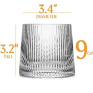 GLASSIQUE CADEAU Vintage Art Deco Speakeasy Lowball Glasses | Set of 4 | 9 oz Crystal Tumblers for Drinking Classic Gin, Rum, Vodka Bar Drinks | Round Short Rocks Glassware