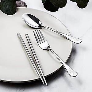 Beyond 280 Stainless Steel Flatware Set for School, Travel and Outdoor, Portable 3 Piece Set Reusable Chopsticks, Fork, Spoon (Blue Case)