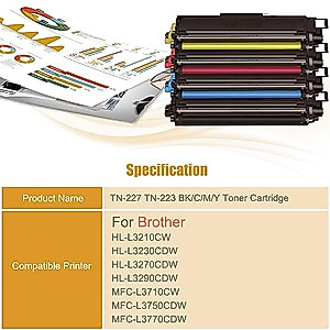 TN-227 TN-223 Toner Cartridge Compatible for Brother TN-227 TN-223 HL-L3210CW HL-L3230CDW HL-L3270CDW HL-L3290CDW MFC-L3710CW MFC-L3750CDW MFC-L3770CDW Printers (1 Pack Magenta)