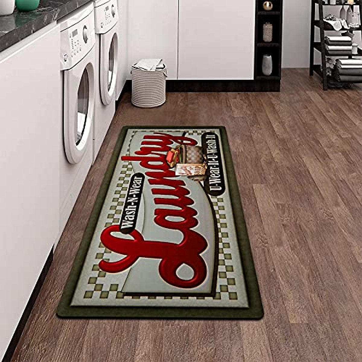 Pauwer Farmhouse Laundry Room Rugs Runner 20"x48" Non Slip Waterproof Laundry Mats Kitchen Floor Carpet Durable Cushioned Natural Rubber Foam Area Rug for Laundry Room Kitchen