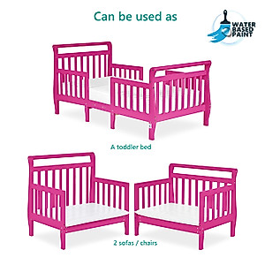 Dream On Me Emma 3-In-1 Convertible Toddler Bed In Fuschia Pink, Converts To Two Chairs And-Table, Low To Floor Design, JPMA Certified, Non-Toxic Finishes, Safety Rails