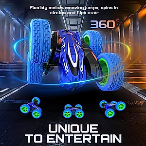 SHARKOOL Remote Control Car | 2.4Ghz Mini RC Cars with Rechargeable Battery, 360° Flips Rotating Double Side Stunt Car | Electric Toy Cars for Kids | Birthday Gift for Boys &amp; Girls-Green