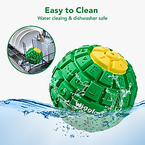 Wigglo Tough Durable Dog Ball Toy for Aggressive Chewers, Natural Rubber Dog Toy for Medium/Large Dogs, 3.5" Diameter Dog Ball Chew Toy Helps with Dog Separation Anxiety Boring, Dishwasher Safe, Green