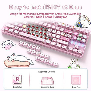 120 Key PBT Pudding Keycap Set ASA Profile with Transluscent PC Layer Dye-Sub Cute Cat Theme for 61/84/87/98/100/104Key TKL Cherry MX Gateron Kailh Cross Type Switch ANSI Mechanical Keyboard DIY(Pink)