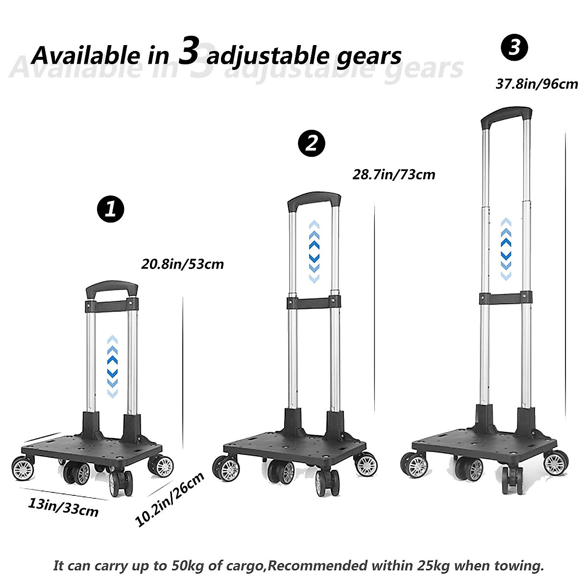 Backpack Trolley with 5 Wheels Folding Compact Lightweight Luggage Cart Spinner Rolling Luggage Cart for Bags, Pet Carriers, Dog Backpacks Carriers