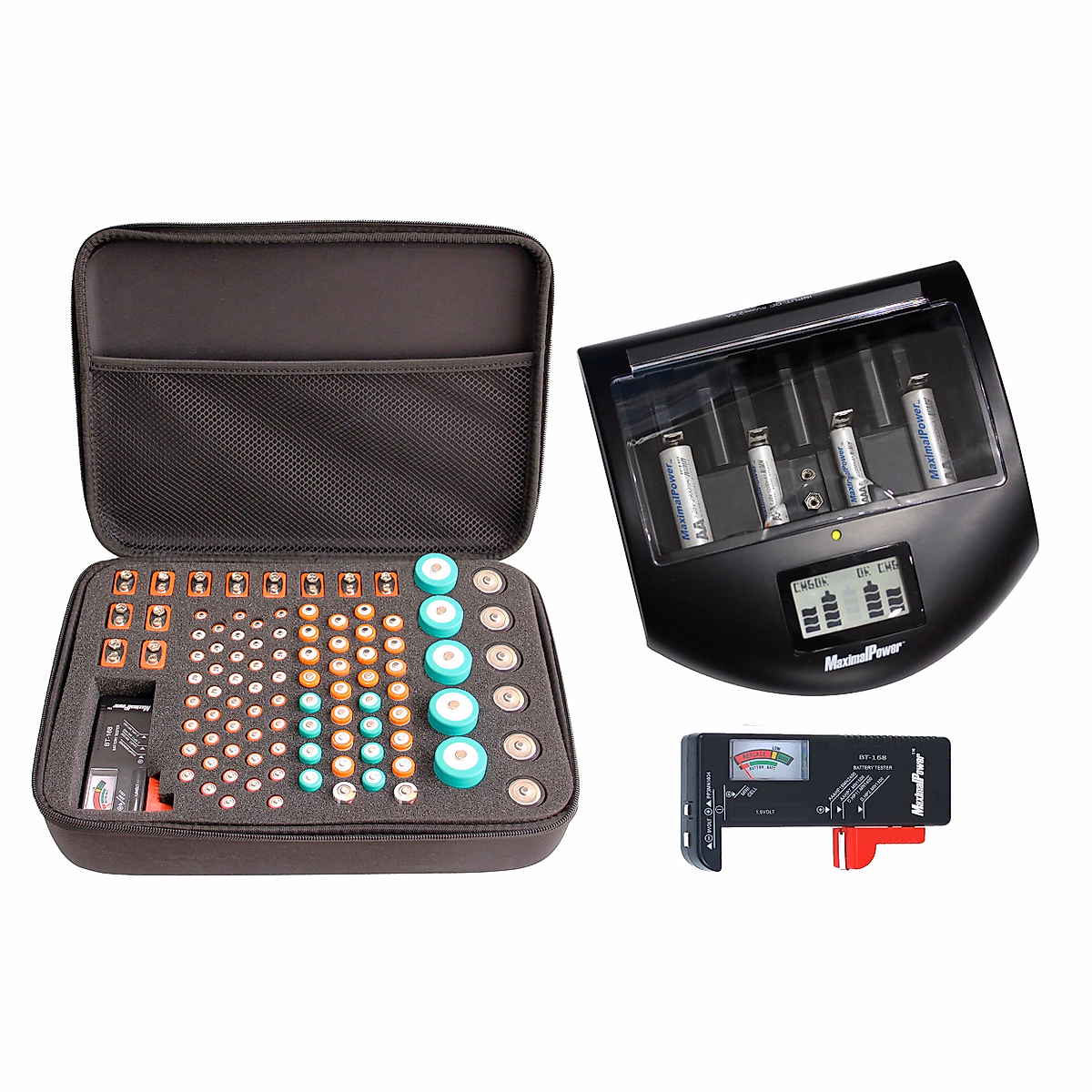 MaximalPower Universal Ultra Smart Charger FC997 for Alkaline NiMh NiCd Li-ion AA AAA C D Battery Cells Charger (Battery Charger & Organizer Case & Tester)