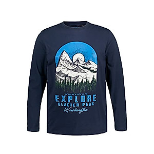 JP 1880 Menswear Big & Tall Plus Size L-8XL Explore Mountain Print Back Tee Navy Blue Large 808949130