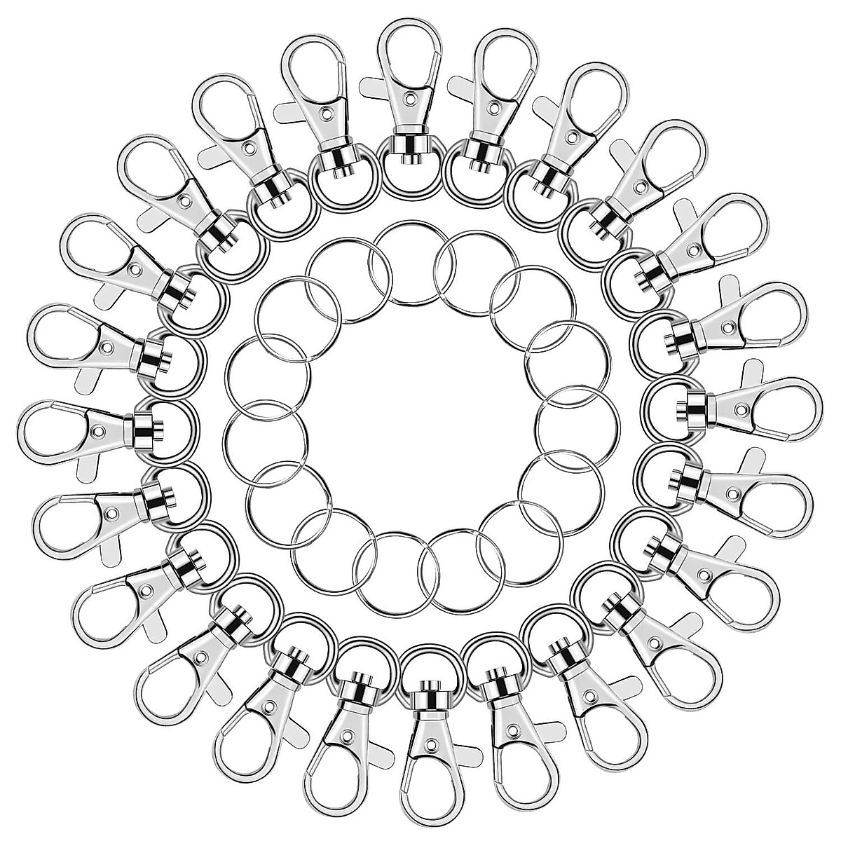 Key Chain Swivel Hooks, Anezus 100pcs Keychain Hardware Metal Swivel Snap Hook Lanyard Clips Hooks with Keychain Rings for Keychain Hardware and Lanyard Charms